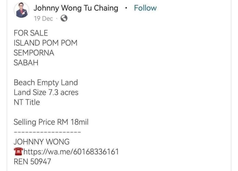 Sekeping Tanah Pulau Pom Pom, di Pantai Timur Sabah Boleh Dimiliki Pada ...