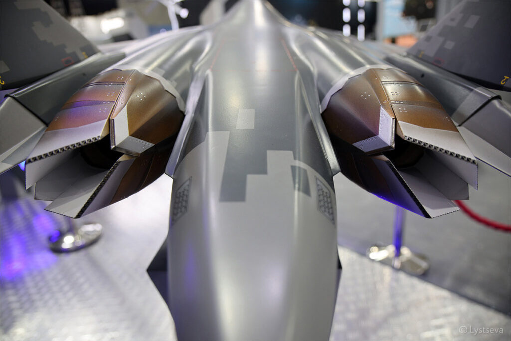 Russia Showcases Su-57E Model with New 2D Thrust-Vectoring Nozzles at ...