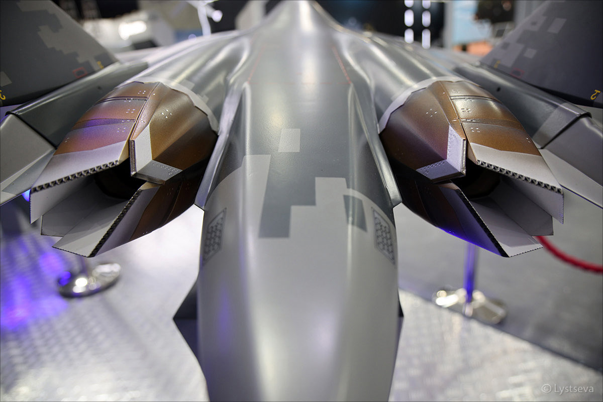 Russia Showcases Su-57E Model with New 2D Thrust-Vectoring Nozzles at ...